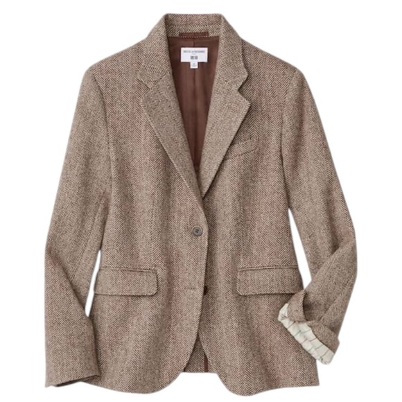 Uniqlo | Jackets & Coats | Uniqlo X Ines De La Fressange Tan Herringbone Tweed Wool Blazer Large ...